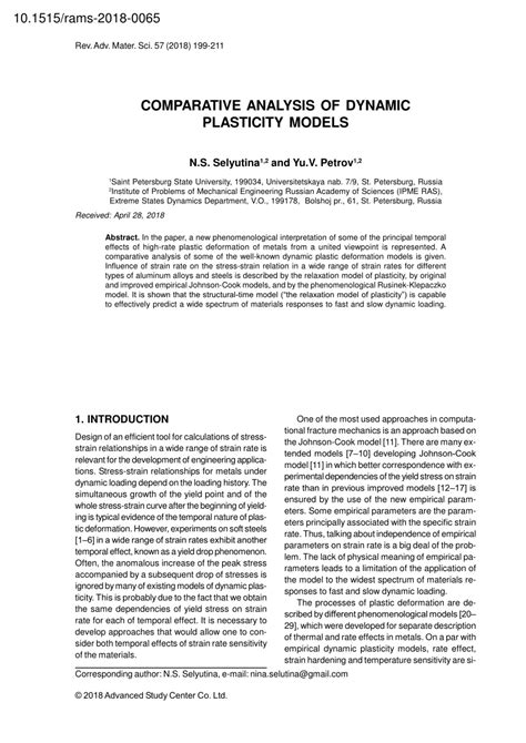 pdf comparative analysis of dynamic plasticity models