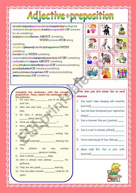 Adjectives And Prepositions Worksheet