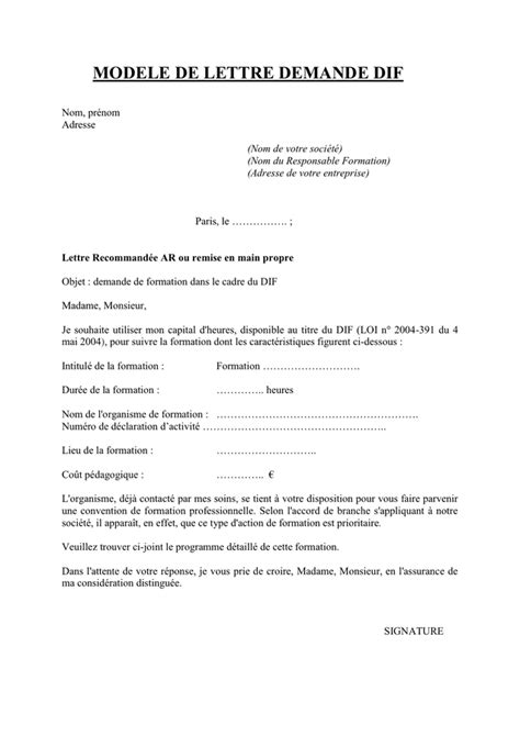 Modelé de demande de dif téléchargement gratuit documents PDF Word