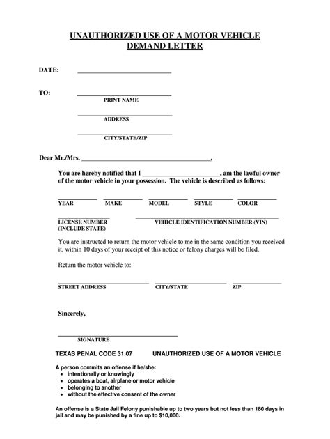 Vehicle Demand Letter Complete With Ease Airslate Signnow