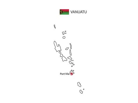 Hand Draw Thin Black Line Vector Of Vanuatu Map With Capital City Port