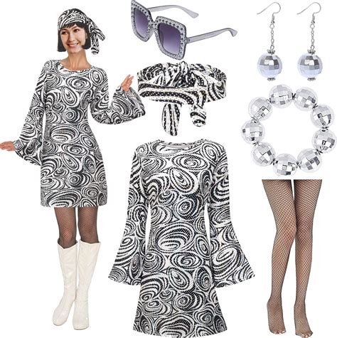 Gogo Kleid 70er Jahre Kostüm Disco Ball Kleid Outfits für Damen 70er