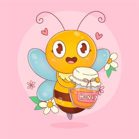 Ilustración de abeja de dibujos animados dibujados a mano Vector Premium
