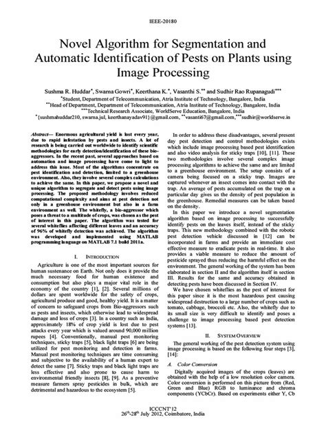 novel algorithm for segmentation and automatic identification of pests on plants using image
