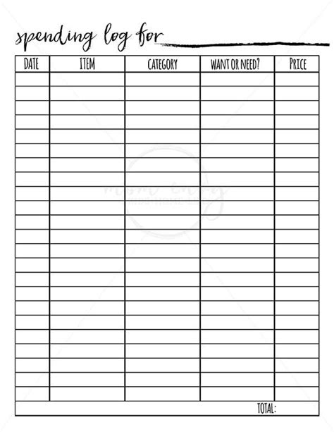 Free Printable Spending Log