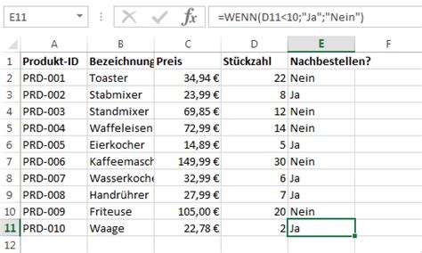 Wenn Funktion Excel
