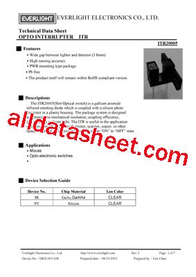ITR20005 数据表 PDF Everlight Electronics Co Ltd