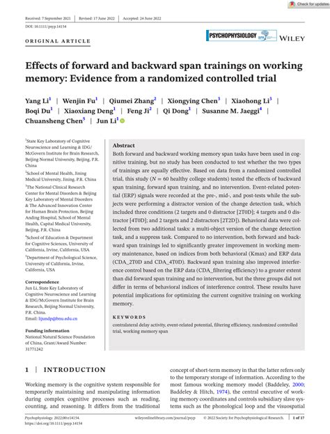 pdf effects of forward and backward span trainings on working memory evidence from a