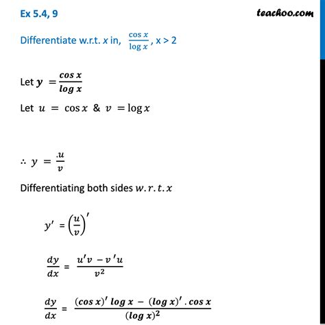 Ex Differentiate Cos X Log X Teachoo Class