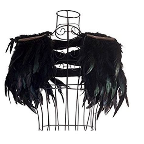Mode Feder Kap Stola Schwarz Schal Scapular Irisierende Epaulet für