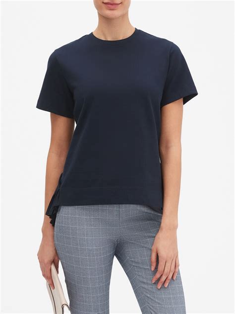 Mixed Material Flounce Hem Top Banana Republic Factory