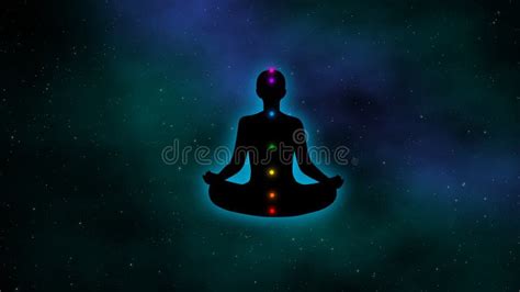 Homem Da Meditação Aura E Sete Chakras No Universo Ilustração Stock
