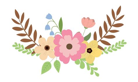 Cute Floral Bouquet With Colorful Flowers And Leaves Clipart Vector Illustration Isolated On