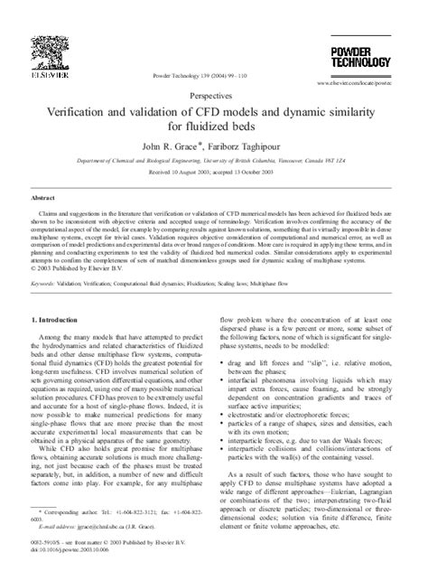 pdf verification and validation of cfd models and dynamic similarity for fluidized beds