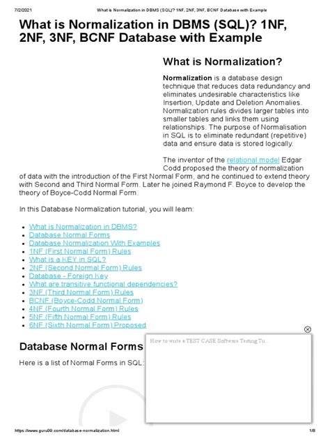 what is normalization in dbms sql 1nf 2nf 3nf bcnf database with example pdf