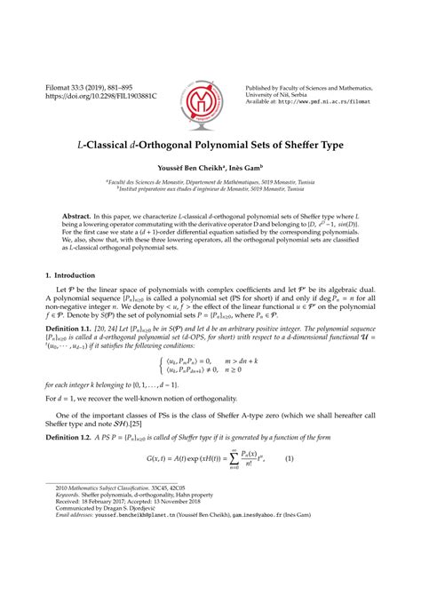 pdf l classical d orthogonal polynomial sets of sheffer type