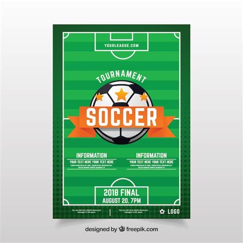 Folleto de liga de fútbol con balón y campo en estilo plano Vector Gratis