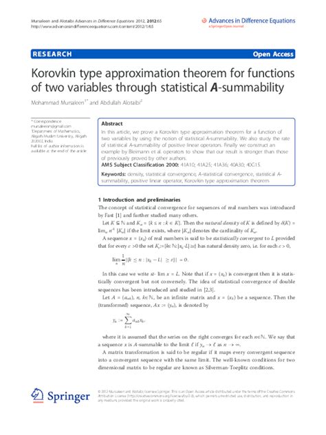pdf korovkin type approximation theorem for functions of two variables through statistical a