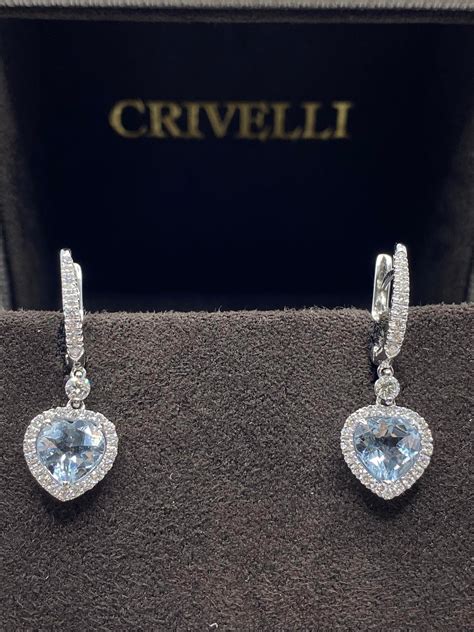 Orecchini Crivelli Pendenti Con Acquamarina A Cuore E Brillanti