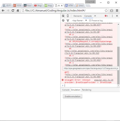 Javascript Uncaught Error Unknown Provider RootScopeProvider
