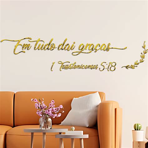 Em Tudo Daí Graças Frase de Parede em MDF Premium Decoranza br