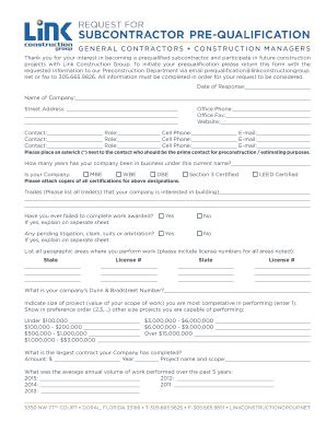 Fillable Online SUBCONTRACTOR PRE QUALIFICATION Fax Email Print PdfFiller