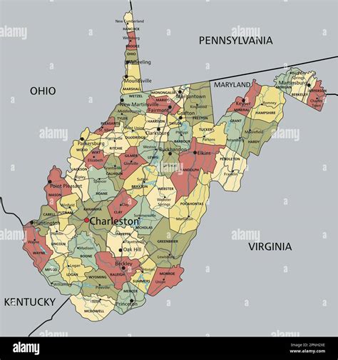 West Virginia Highly Detailed Editable Political Map With Labeling