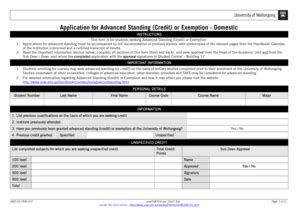 Fillable Online Uow Edu Application For Advanced Standing Credit Or