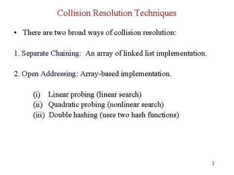 hashing collision resolution schemes collision resolution techniques separate