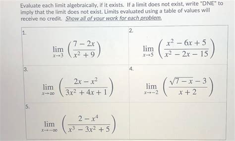 solved evaluate each limit algebraically if it exists if a