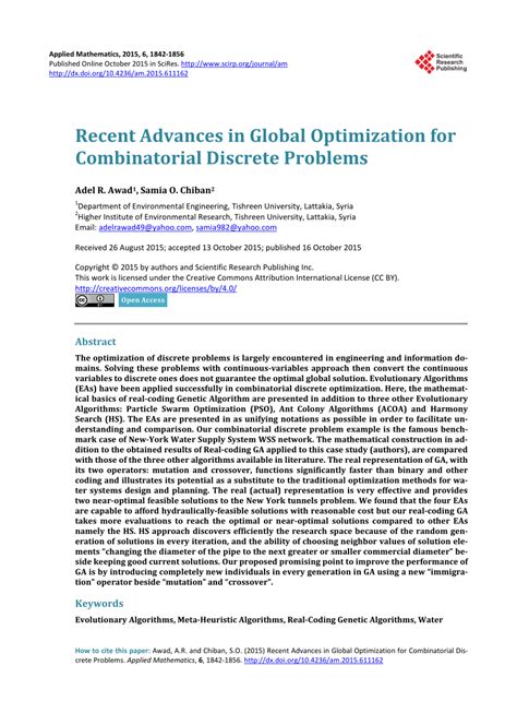 pdf recent advances in global optimization for combinatorial discrete problems