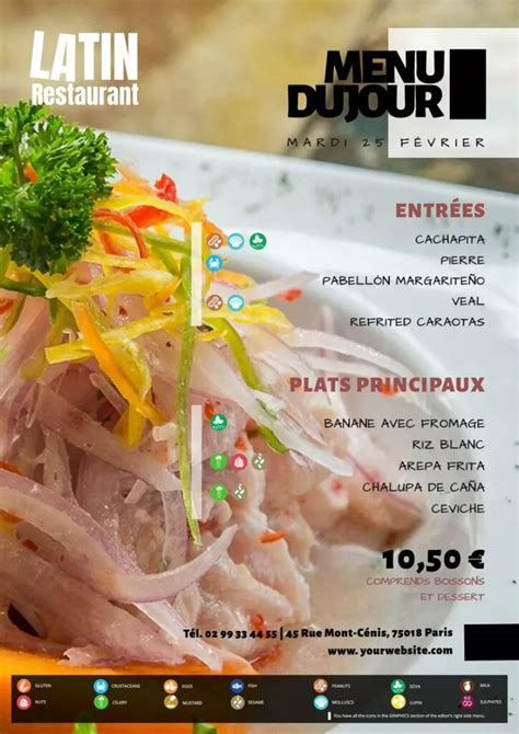 Editeur en ligne de modèles de menus avec allergènes