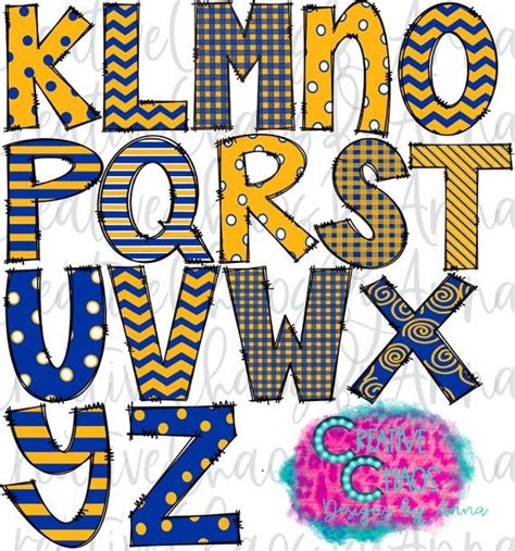 Blue And Yellow Doodle Letters Alphabet Bundle Png Hand Drawn Alpha