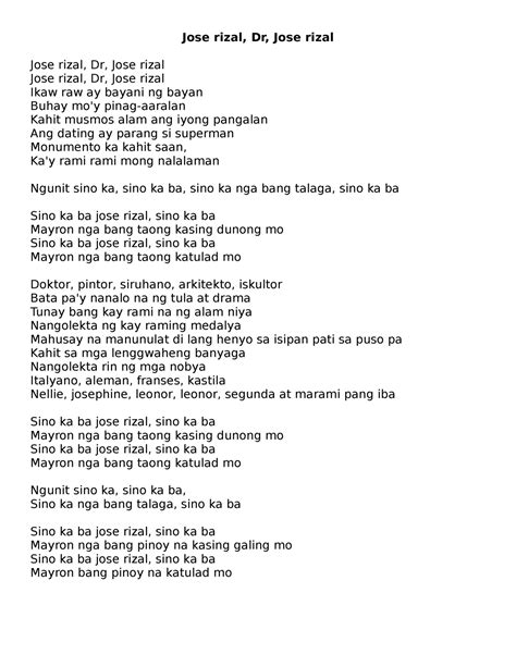 Jose Rizal SONG None Jose Rizal Dr Jose Rizal Jose Rizal Dr