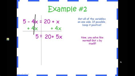 solving equations with variables on both sides youtube