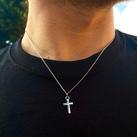 Mens Necklace Sterling Silver Cross Necklace Silver Etsy