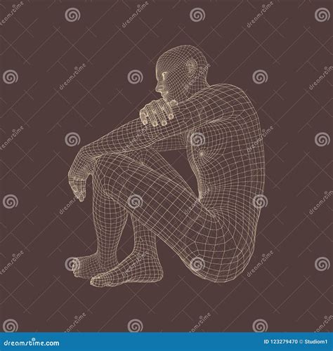 Man In A Thinker Pose D Model Of Man Geometric Design Human Body