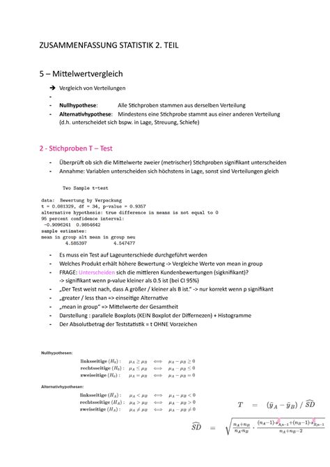 Zusammenfassung Statistik 2 TEIL WU Wien Studocu
