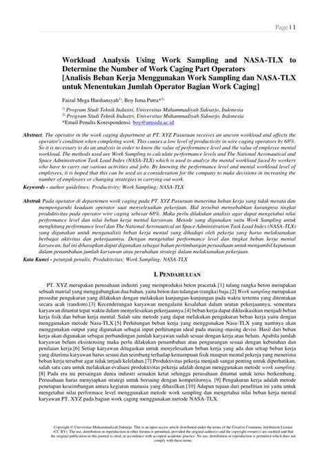 pdf workload analysis using work sampling and nasa tlx to determine the number of work caging