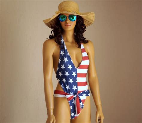 American Flag One Piece Swimsuit Usa Flag One Piece High Cut Etsy
