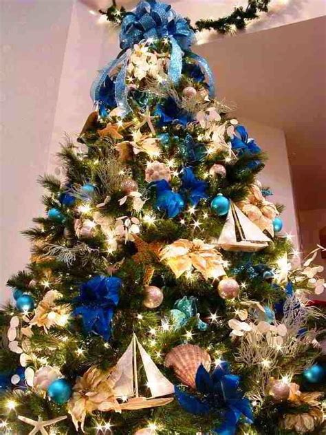 Rvore De Natal Enfeites Em Azul E Dourado Motivos Do Mar Como