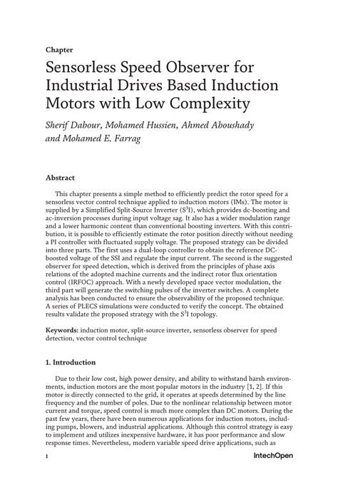 pdf sensorless speed observer for industrial drives based induction motors with low complexity
