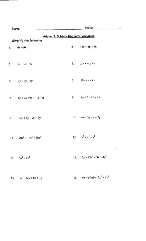 combining like terms worksheets with answers