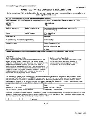 CADET ACTIVITIES CONSENT HEALTH Doc Template PdfFiller