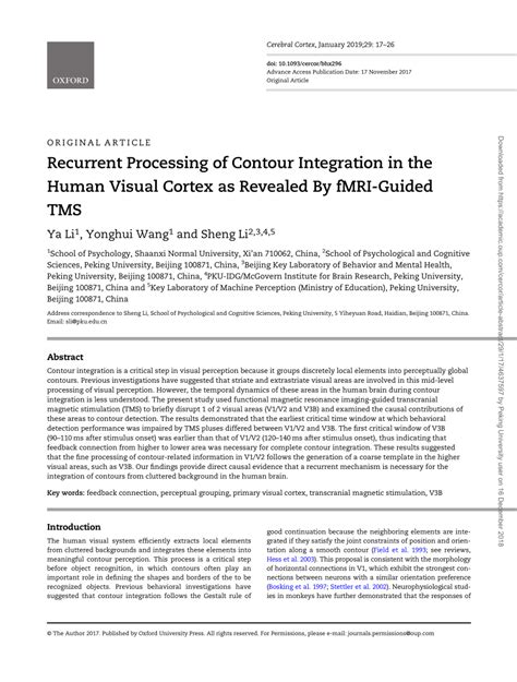 pdf recurrent processing of contour integration in the human visual cortex as revealed by fmri