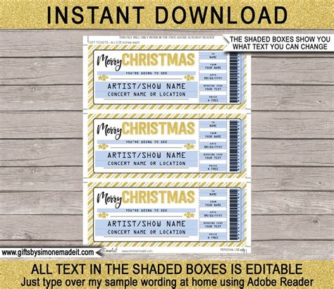 Christmas Gift Concert Ticket Template Printable Gift Etsy