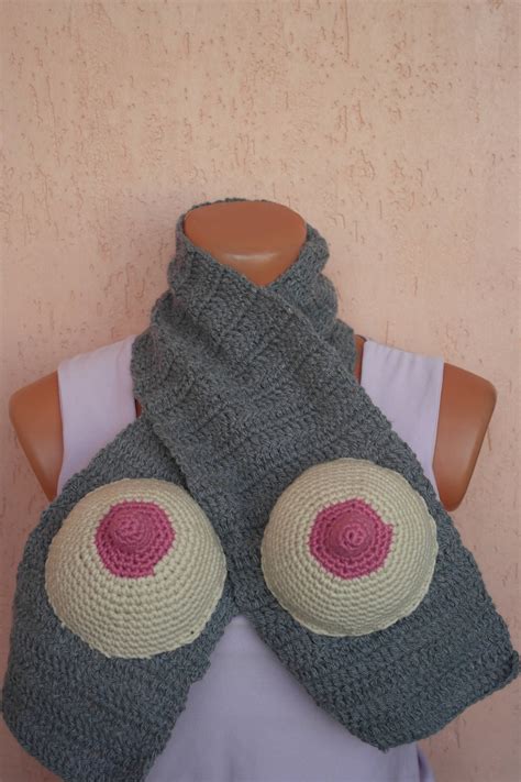 Crochet Naked Boobs Scarfsexy Gift Bachelor Groom Knitted Etsy