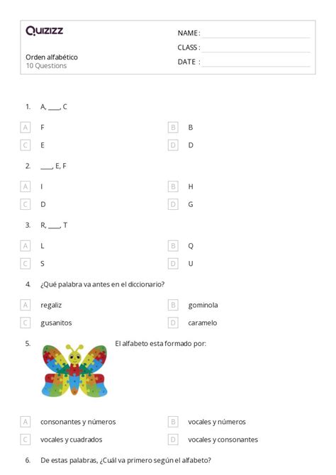 Orden Alfabetico Hojas De Trabajo En Quizizz Gratis E Imprimible