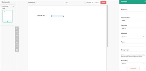 left click inside the text field to open its property and under the validation drop down menu