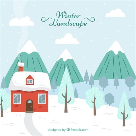Paisaje De Invierno Con Casa Vector Gratis
